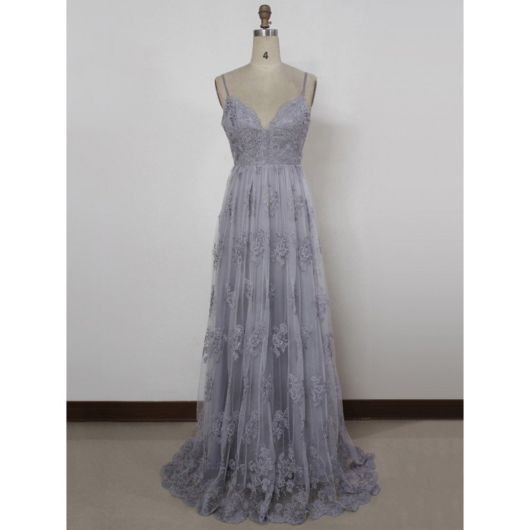 Grey Evening Dresses, Long Evening Dresses, Long Prom Dresses Spaghetti ...