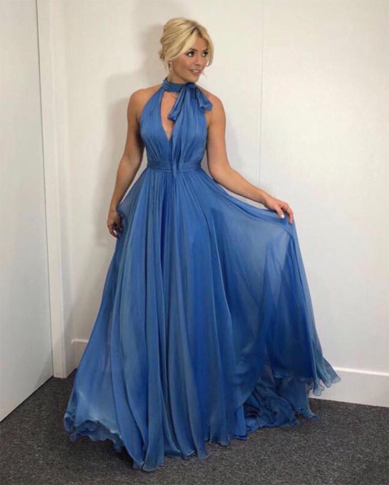 Simple V Neck Blue Chiffon Long Prom Dress, Blue Evening Dress on Luulla