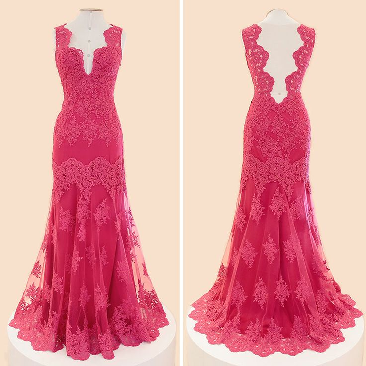 Lace Prom Dresses, Fuchsia Mermaid/trumpet Prom Dresses, Long Fuchsia ...