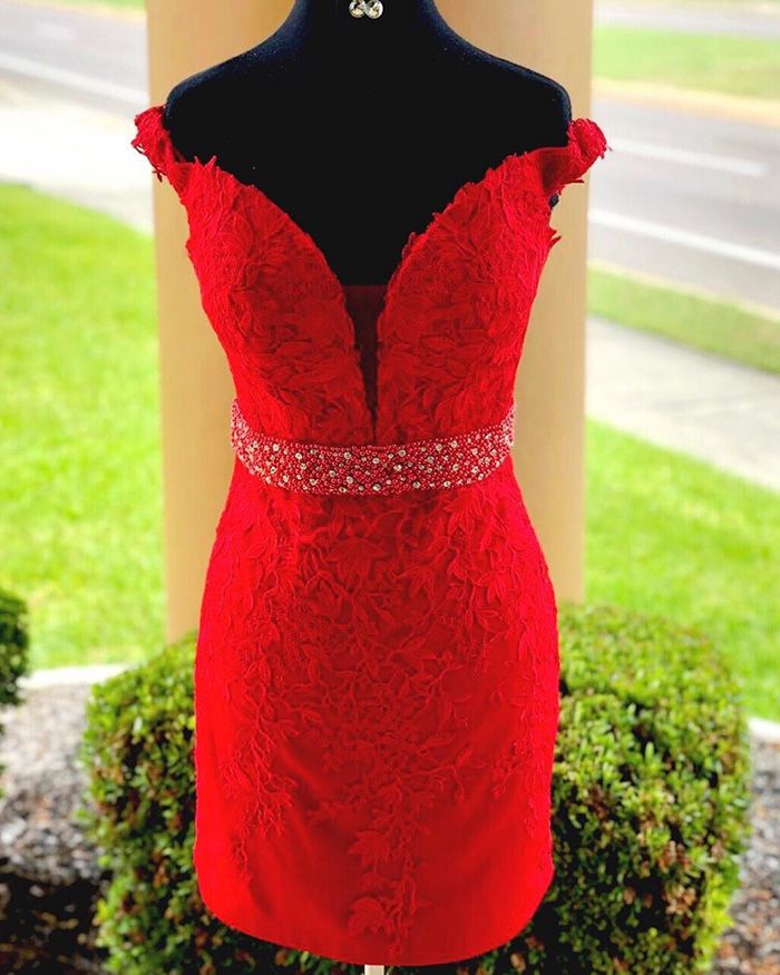 Spd1044,red Bodycon Off The Shoulder Lace Appliqued Homecoming Dress ...