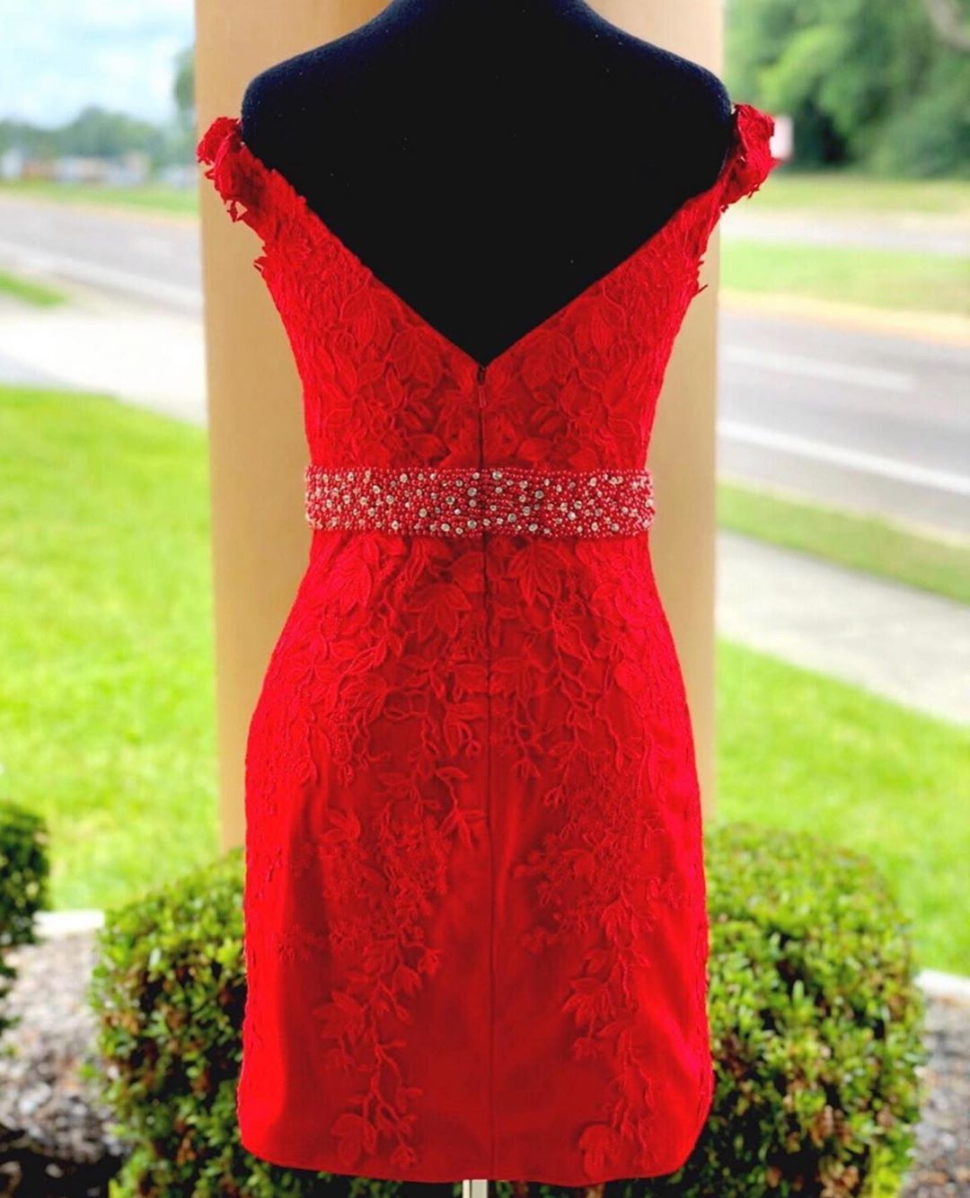 Spd1044,red Bodycon Off The Shoulder Lace Appliqued Homecoming Dress ...