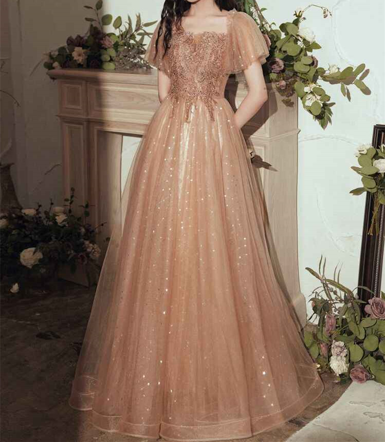 Spd1107,sparkle Star Prom Dress Applique Long Evening Dress Square Neck ...