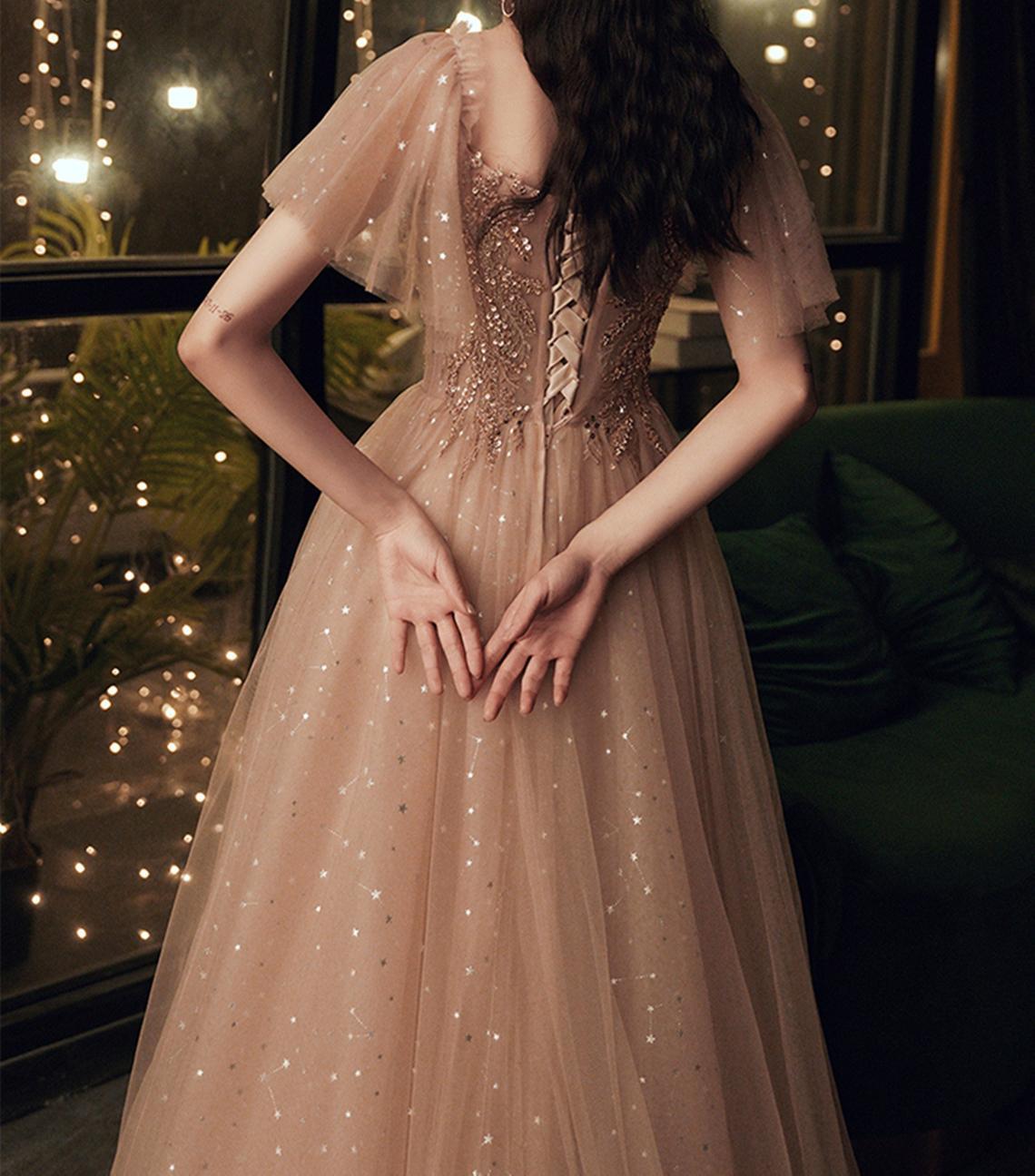 Spd1107,sparkle Star Prom Dress Applique Long Evening Dress Square Neck ...