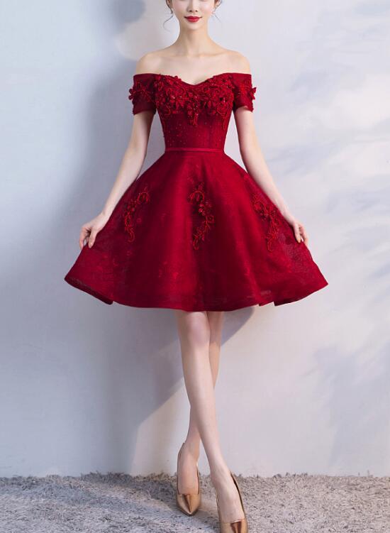 Adorable Wine Red Short Beaded Homecoming Dress, Short Prom Dress ...